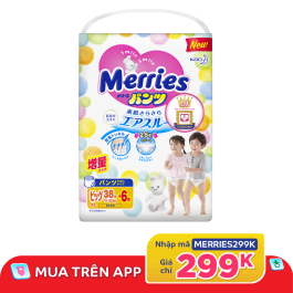 Bỉm - Tã quần Merries size XL 38 cộng miếng (cho bé 12 - 22kg) - Kids Plaza