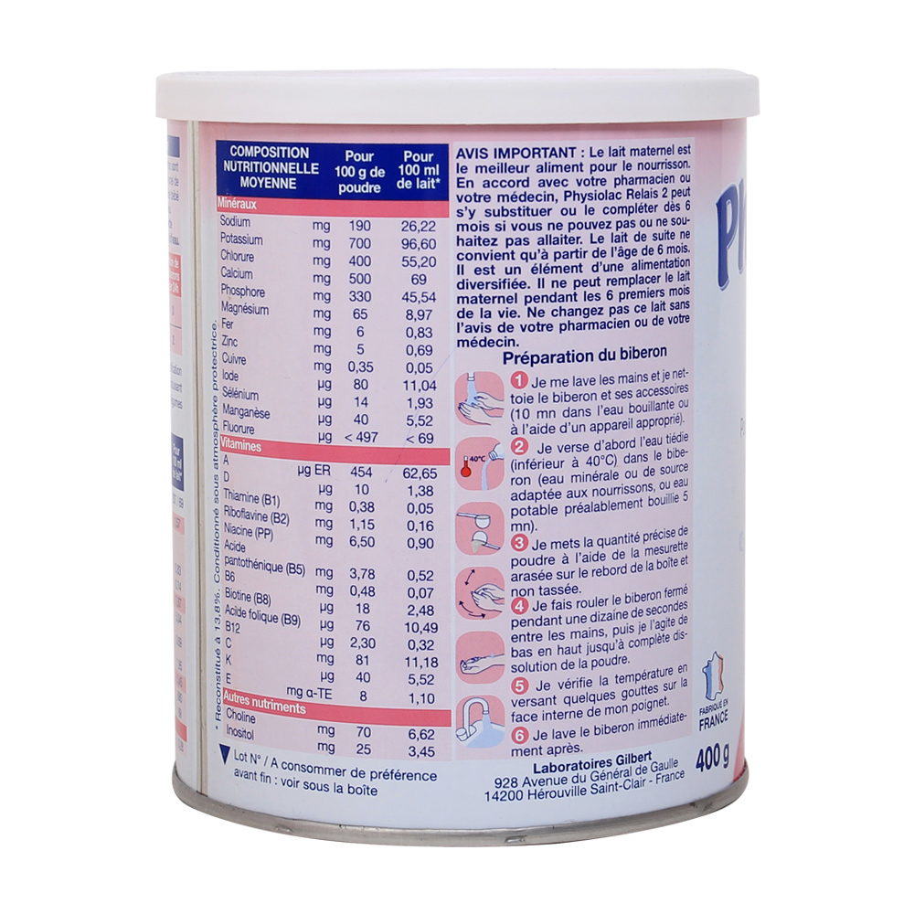 Sữa Physiolac số 2 Pháp 400g cho bé 6 - 12 tháng) - Kids Plaza